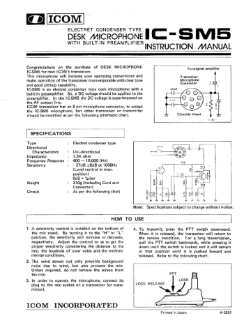 ICOM IC-SM5 Desk Microphone Instruction Manual | Manualzz