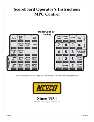 Nevco Scoreboard Control MPC Operator’s Instructions | Manualzz
