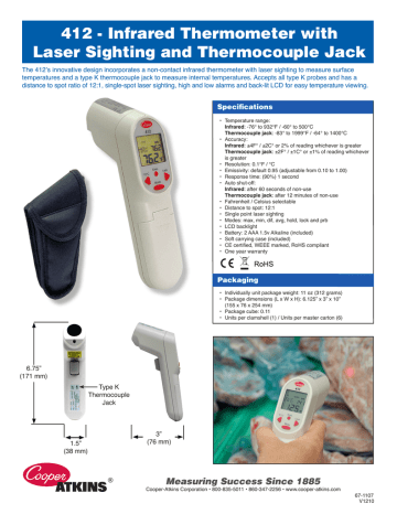 Cooper Atkins 412 Infrared Product sheet | Manualzz
