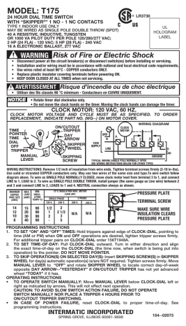 Intermatic T170 Series 40 Amp 24-Hour Mechanical Time Switch with ...
