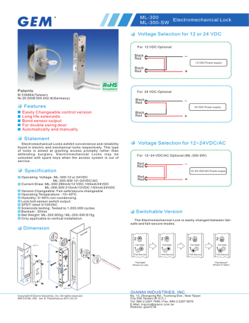 GEM ML-300-SW Specification Sheet | Manualzz