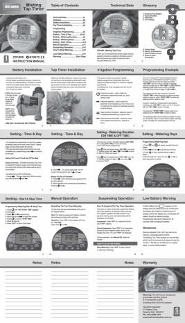 HOLMAN CO1609 Misting Tap Timer Instruction Manual | Manualzz