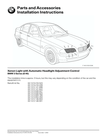 BMW 3 Series E46 Xenon Light Installation Instructions | Manualzz