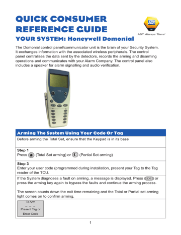 Adt Honeywell Domonial Quick Consumer Reference Manual Manualzz
