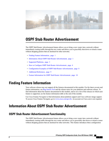 Cisco OSPF Stub Router Advertisement Configuration Guide 15M&T | Manualzz