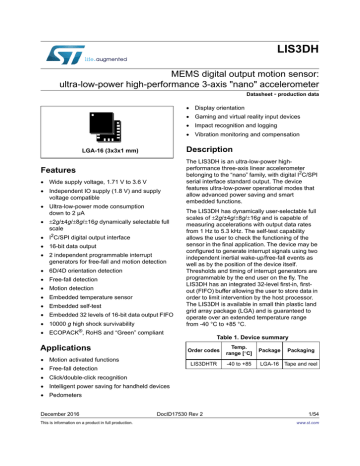 STMicroelectronics LIS3DH Datasheet | Manualzz