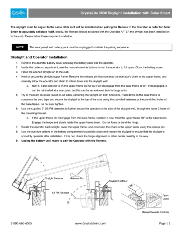 CrystaLite 5830 Solar Smart Skylight Installation Instruction | Manualzz