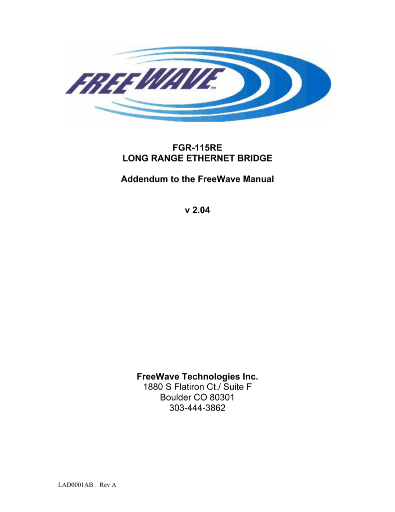 FreeWave FGR-115RE manual | Manualzz