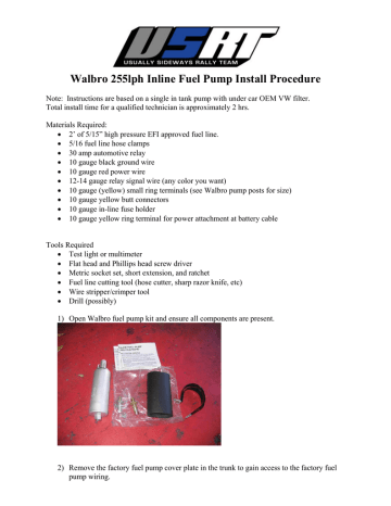 Walbro 255lph Inline Fuel Pump Installation Instructions | Manualzz
