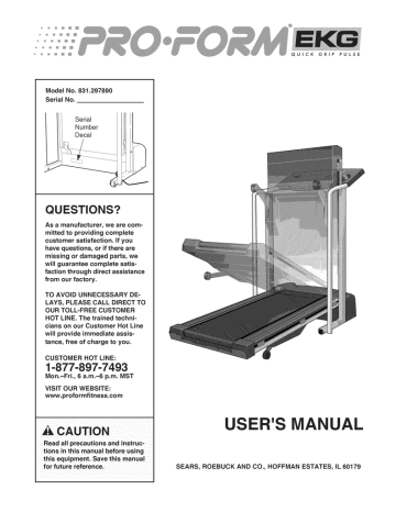 Proform 831297890 ProForm EKG Treadmill Owner's Manual | Manualzz