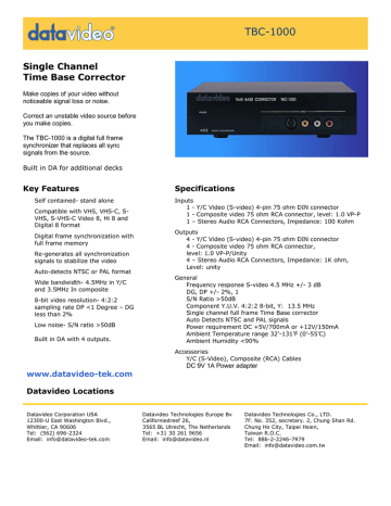 Datavideo TBC-1000 Single Channel TBC Built in 4 Way Distribution ...