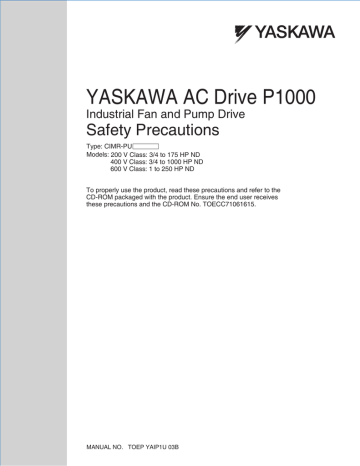 Yaskawa P1000 Drive Installation Guide | Manualzz