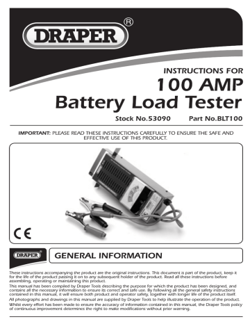 Draper 100Amp Battery Load Tester Instructions | Manualzz