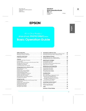 EPSON PHOTO RX620 Basic Operation Guide | Manualzz