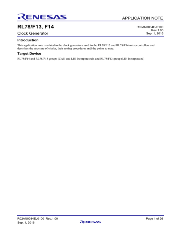 Renesas RL78 F13, F14 Clock Generator Application Note | Manualzz