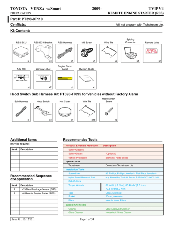 Toyota Venza w/Smart Remote Engine Starter Instruction | Manualzz
