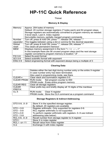 HP-11C Quick Reference | Manualzz