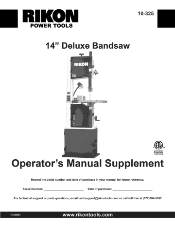 Rikon 10-325 Band Saw Owner's Manual | Manualzz