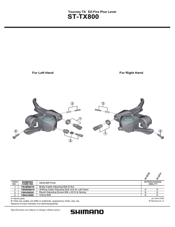 Shimano ST-TX800 Tuas Perpindahan/Rem Exploded View | Manualzz