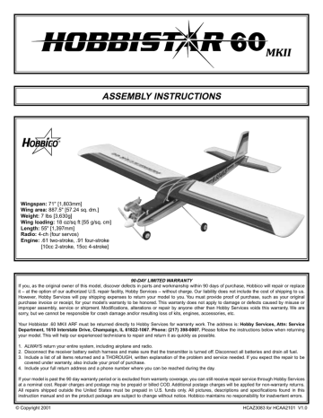 Hobbico Hobbistar 60 MKII Assembly Instructions Manual | Manualzz