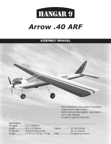 Airplane Arrow 40 ARF Assembly Manual | Manualzz