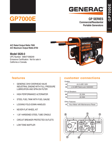 Generac Power Systems GP7000E GP SERIES Specification | Manualzz