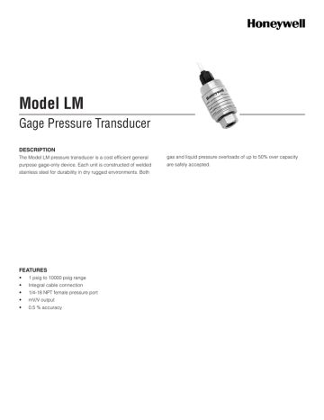 Honeywell LM Industrial Pressure Transducer Datasheet | Manualzz