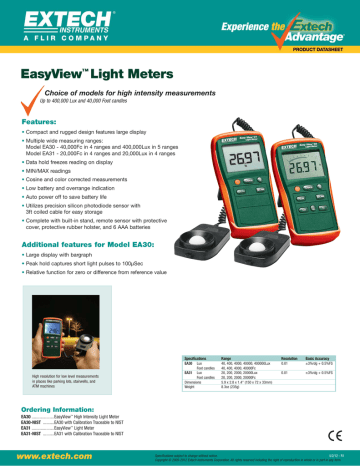 Extech Instruments EA31 EasyView™ Light Meter Datasheet | Manualzz
