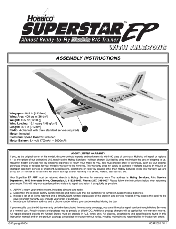 Hobbico SUPERSTAR EP Assembly Instructions Manual | Manualzz