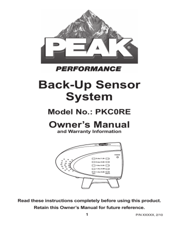 PEAK Back-Up Sensor System PKCORE Owner's Manual | Manualzz