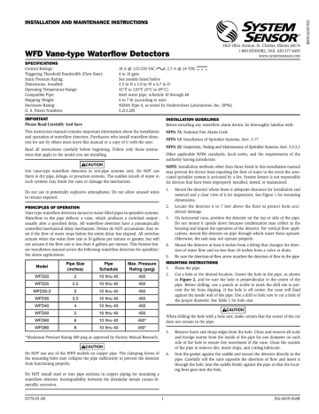 Waterflow Detector WFD 20, WFD 25, WFD 30-2 User Manual | Manualzz
