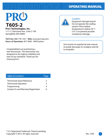 Thermostat T605 2 Operating Manual | Manualzz