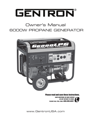 GENTRON 6000 LPG Propane Generator Owners Manual | Manualzz