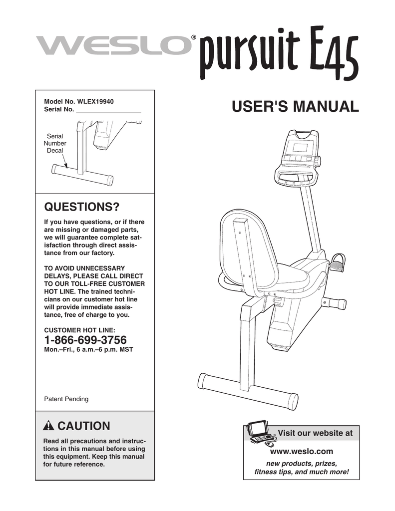 Weslo WLEX19940 User manual | Manualzz