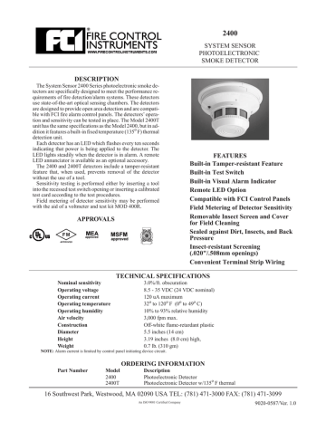 DESCRIPTION APPROVALS SYSTEM SENSOR | Manualzz