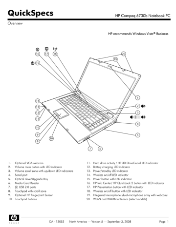 HP Compaq 6730b Notebook PC QuickSpecs | Manualzz