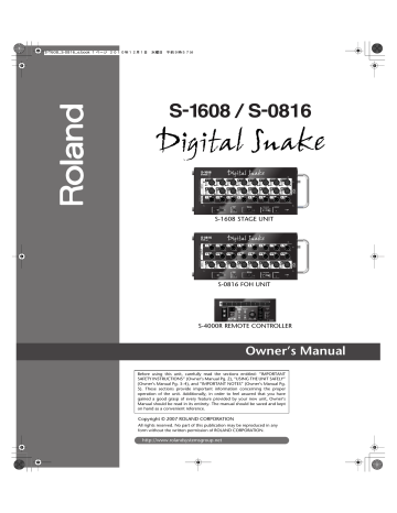 S-1608 STAGE UNIT, S-0816 FOH UNIT, S-4000R REMOTE CONTROLLER Owner's ...