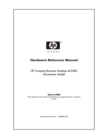 HP Compaq dx2480 Microtower PC Reference Guide | Manualzz