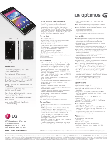 LG E970 Mobile Phone Specification Sheet | Manualzz