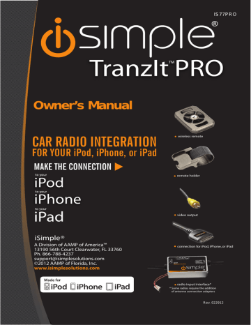 iSimple TranzIt PRO Car Radio Integration Manual | Manualzz