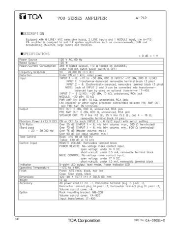 TOA A-712 Specification Data | Manualzz