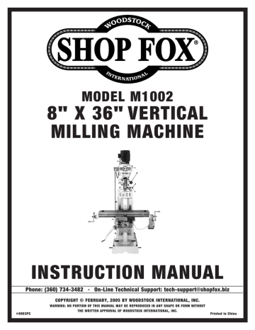 vertical milling machine M1002 8" x 36" Instruction Manual | Manualzz