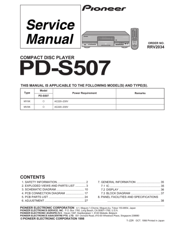 Pioneer PD-S507 service manual | Manualzz