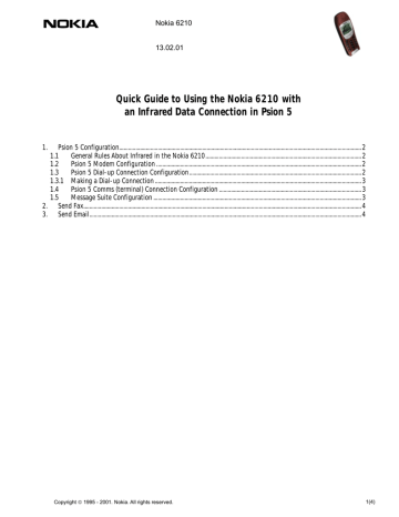 Nokia 6210 Quick Guide Using Infrared Data Connection Psion 5 | Manualzz