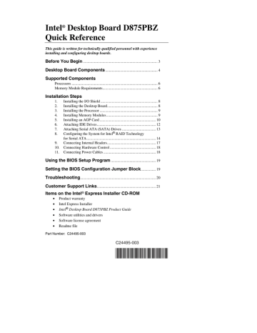 Intel Desktop Board D875PBZ Quick Reference | Manualzz