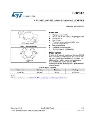 STMicroelectronics SD2943 Datasheet | Manualzz