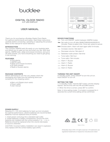 Buddee Digital Clock Radio User Manual | Manualzz