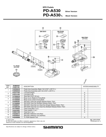 Shimano PD-A530 Pedal (SPD) Exploded View | Manualzz