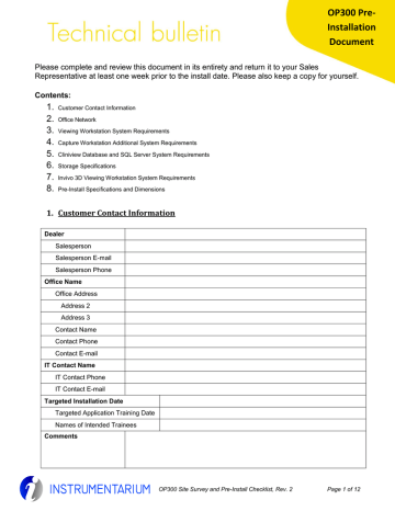 OP300 Pre-Installation Checklist | Manualzz