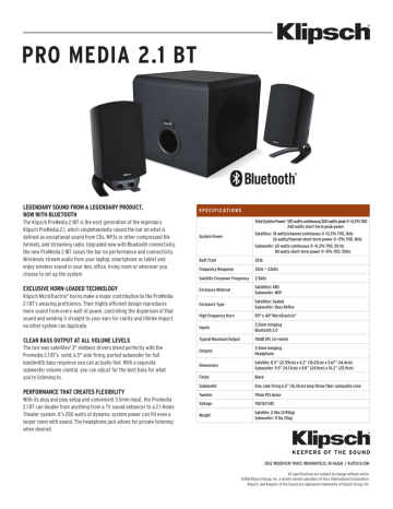 Klipsch Control Pod ProMedia 2.1 Spec sheet | Manualzz